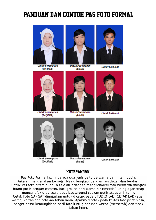 PANDUAN DAN CONTOH PAS FOTO FORMAL